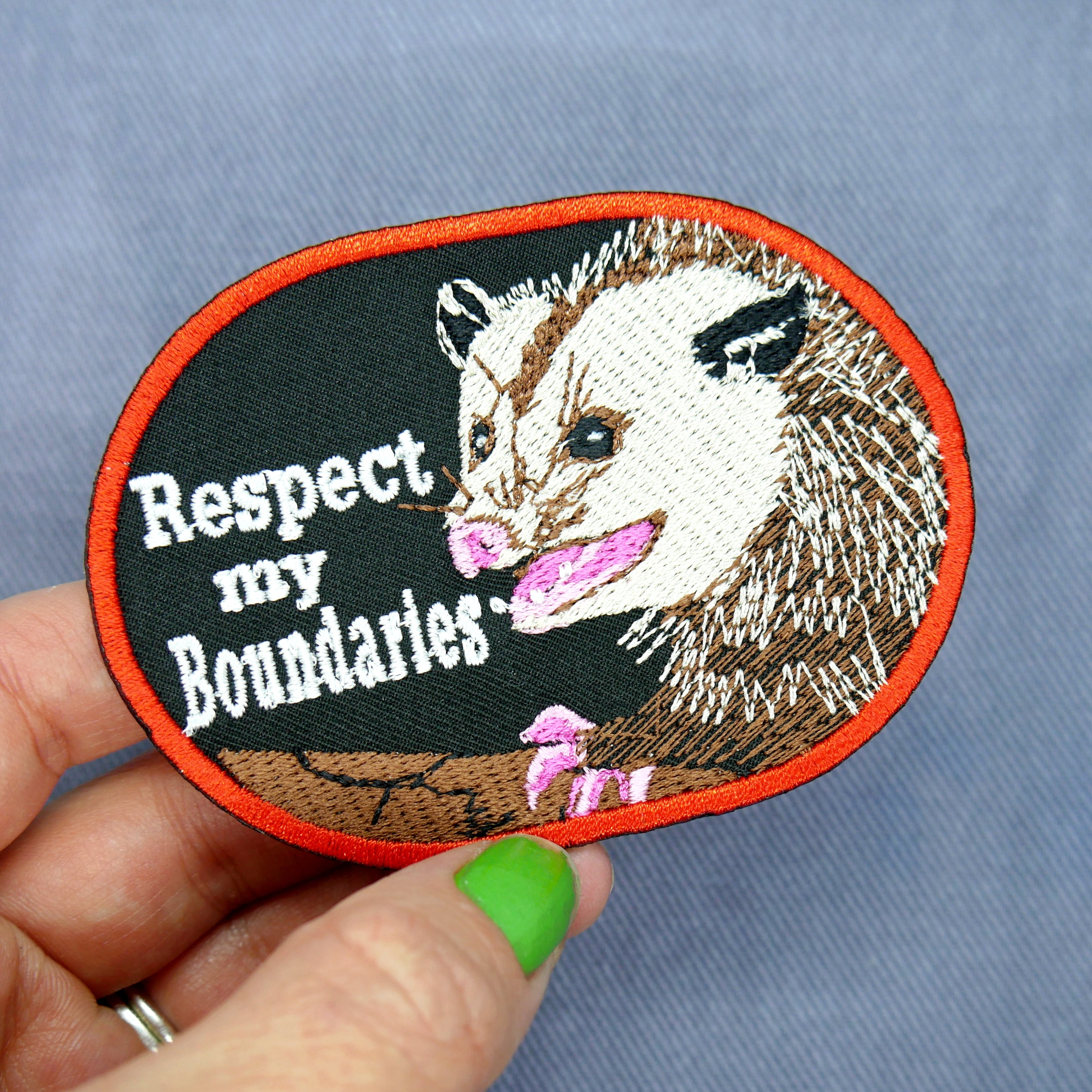 Respect My Boundaries Opossum Embroidered Iron On Patch - Junkyard Witch