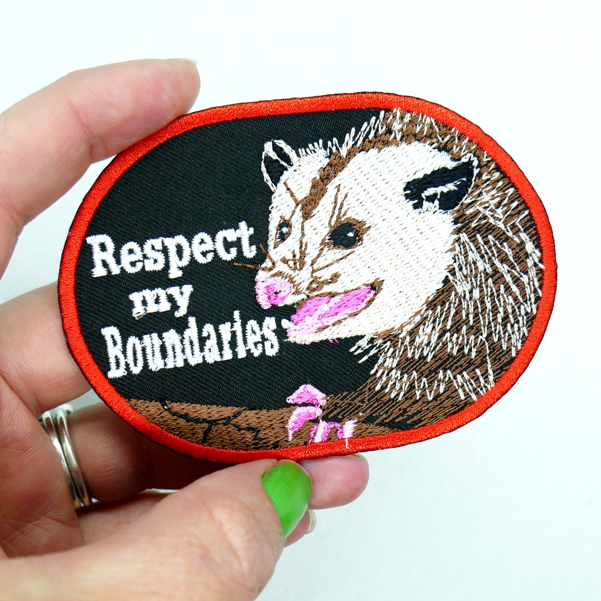 Respect My Boundaries Opossum Embroidered Iron On Patch - Junkyard Witch