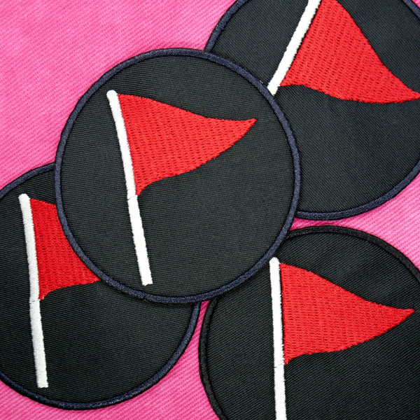 Red Flag Embroidered Iron On Patch - Junkyard Witch