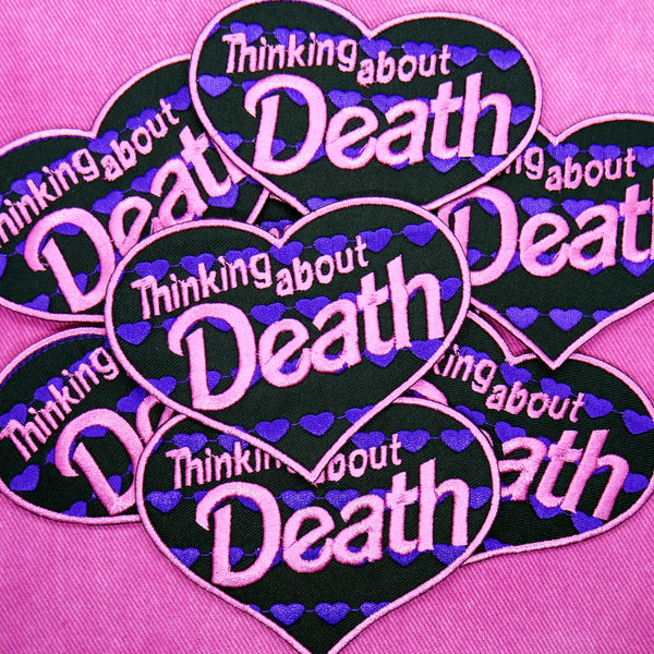 Thinking about Death in Pink Embroidered Iron On Patch - Junkyard Witch