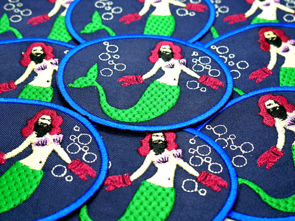 Bearded Lady Mermaid Embroidered Iron On Patch - Junkyard Witch