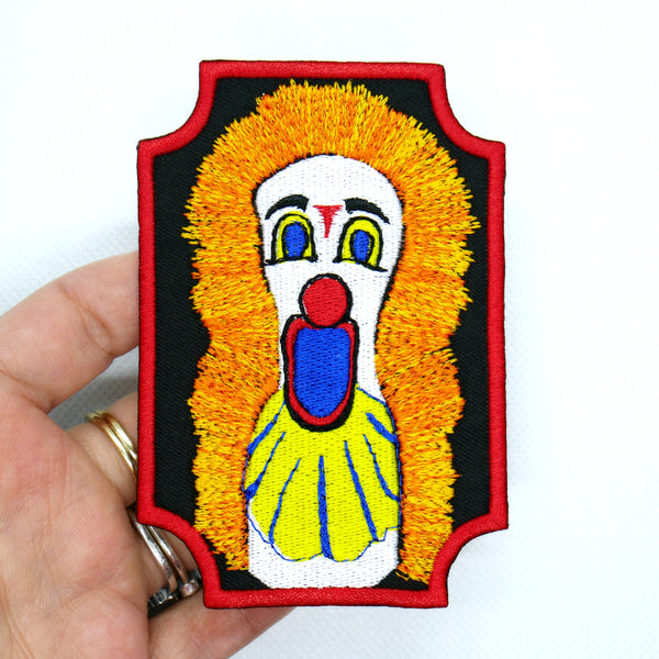 Happy Knock Down Clown Embroidered Iron On Patch - Junkyard Witch
